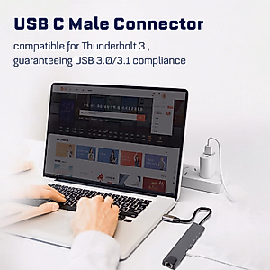 USB C Hub, 8 in 1 Laptop Docking Station, Aluminum USB C Multiport Adapter with , USB3.0, RJ45, USB C Female Port, USB C Male Port, TF Card Reader