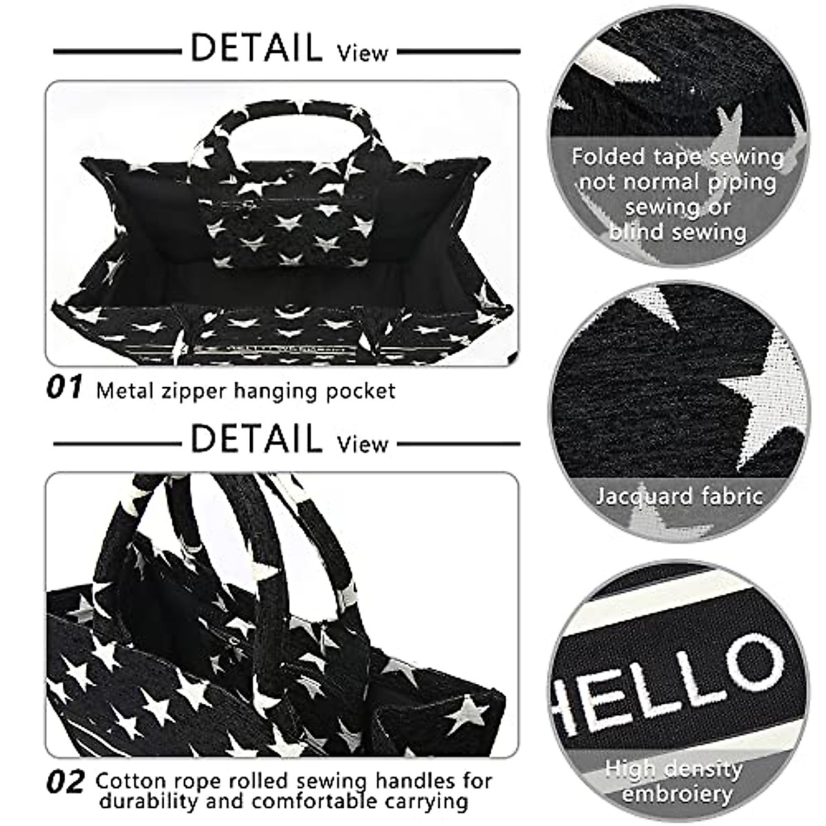 Large Tote Bag for Women, Embroidery Handbags for Women Weekender Handbags