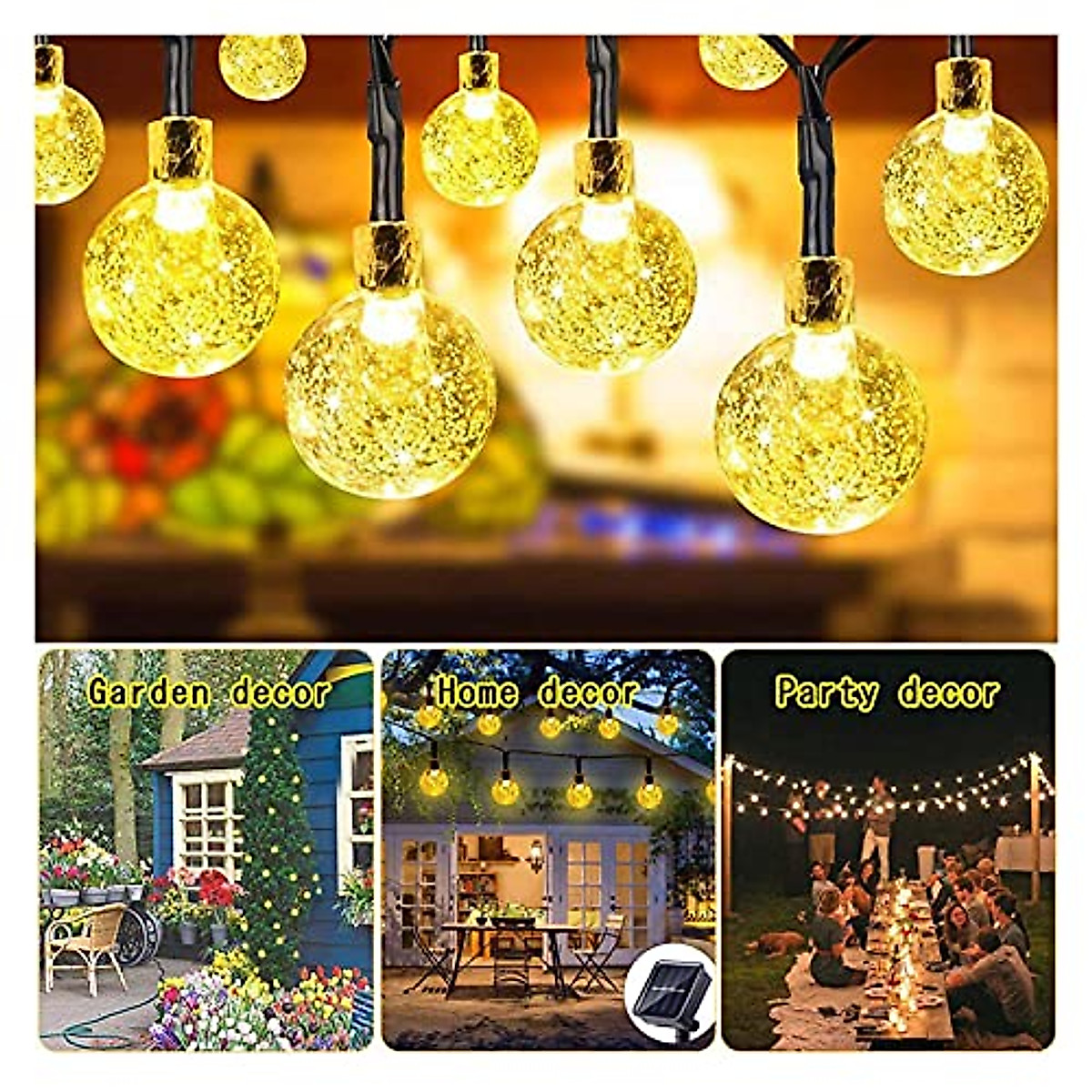 Xiaobei Solar Lights Outdoor Garden, Crystal Ball Solar Lights, Outdoor Decoration Garland Lights, Suitable for Home Garden Decoration, Party Wedding Christmas Decoration