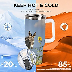 RTFGHJS 40 Oz Tumbler Donkey And Flower Insulated Tumbler Travel Coffee Mug with Straw Lid Stainless Steel Water Bottle Vacuum Insulated Tumbler for Sport Work Car Travel Weekends