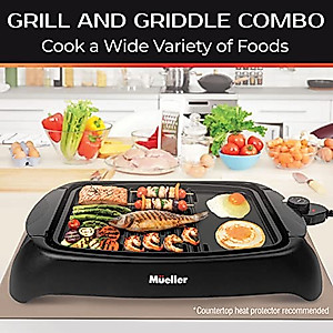 Mueller Ultra GrillPower 2-in-1 Smokeless Electric Indoor Removable Grill and Griddle Combo, Nonstick Plate, with Adjustable Temperature, 120V