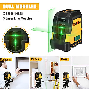 PREXISO 100Ft Rechargeable Dual Modules Laser Level & PREXISO 2-in-1 Digital 135Ft Rechargeable Laser Tape Measure - Pythagorean Mode, Area, Volume, Ft/Ft+in/in/M Unit Digital Distance Meter