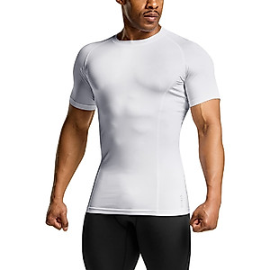 ATHLIO Men's Cool Dry Short Sleeve Compression Shirts, Sports Baselayer T-Shirts Tops, Athletic Workout Shirt, 3pack Tops White/White/White, Medium