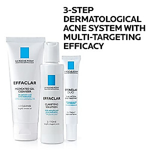 La Roche-Posay Effaclar Dermatological 3 Step Acne Treatment System, Salicylic Acid Acne Cleanser, Pore Refining Toner, and Benzoyl Peroxide Acne Spot Treatment for Sensitive Skin, 2-Month Supply