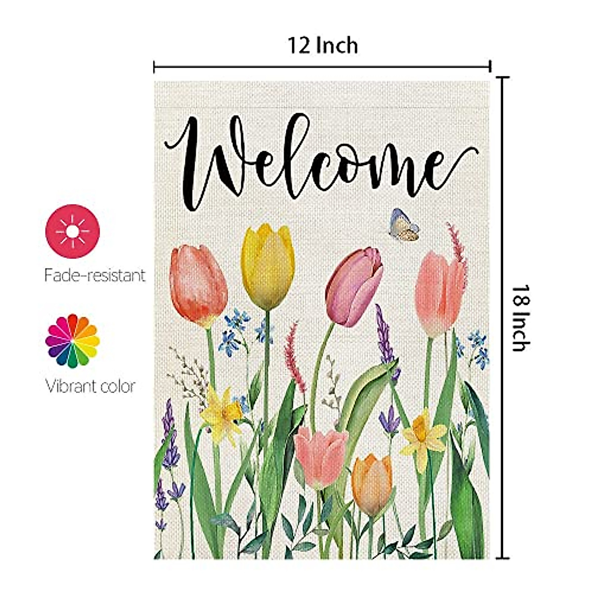 CROWNED BEAUTY Spring Garden Flag Floral 12x18 Inch Double Sided for Outside Tulips Welcome Burlap Small Yard Holiday Decoration CF743-12