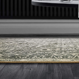 Antep Rugs Alfombras Non-Skid (Non-Slip) 8x10 Rubber Backing Floral Geometric Low Profile Pile Indoor Area Rugs (Dark Green, 7'10" x 10')