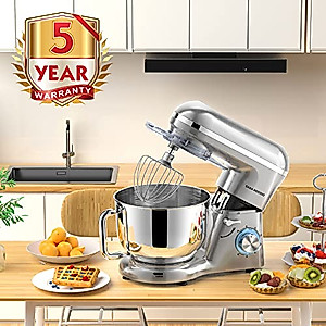 SASA ROCOO Stand Mixer 660W 6+P Speed Tilt-Head Electric Kitchen Mixer with 7.5 Qt Stainless Steel Bowl, Beater, Dough Hook, Whisk, Beater for Baking, Bagel, Cake, Pizza，Dishwasher Safe (silver)