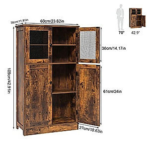 usikey Large Storage Cabinet with 4 Doors, Retro Floor Cabinet with Adjustable Shelf, 42.9”H x 23.6”L x 11.8”W, Multifunctional Cupboard, Sideboard for Bedroom, Living Room, Rustic Brown