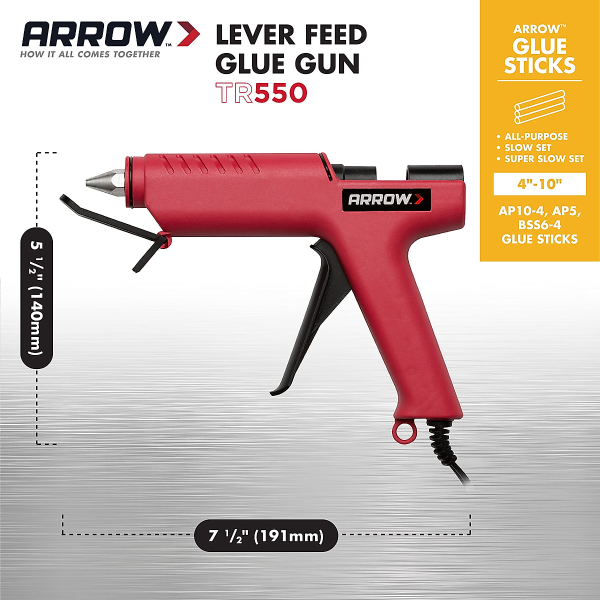 Arrow TR550 Heavy Duty Professional Electric Hot Melt Glue Gun for Crafts, Construction, Wood, Uses Standard Glue Sticks