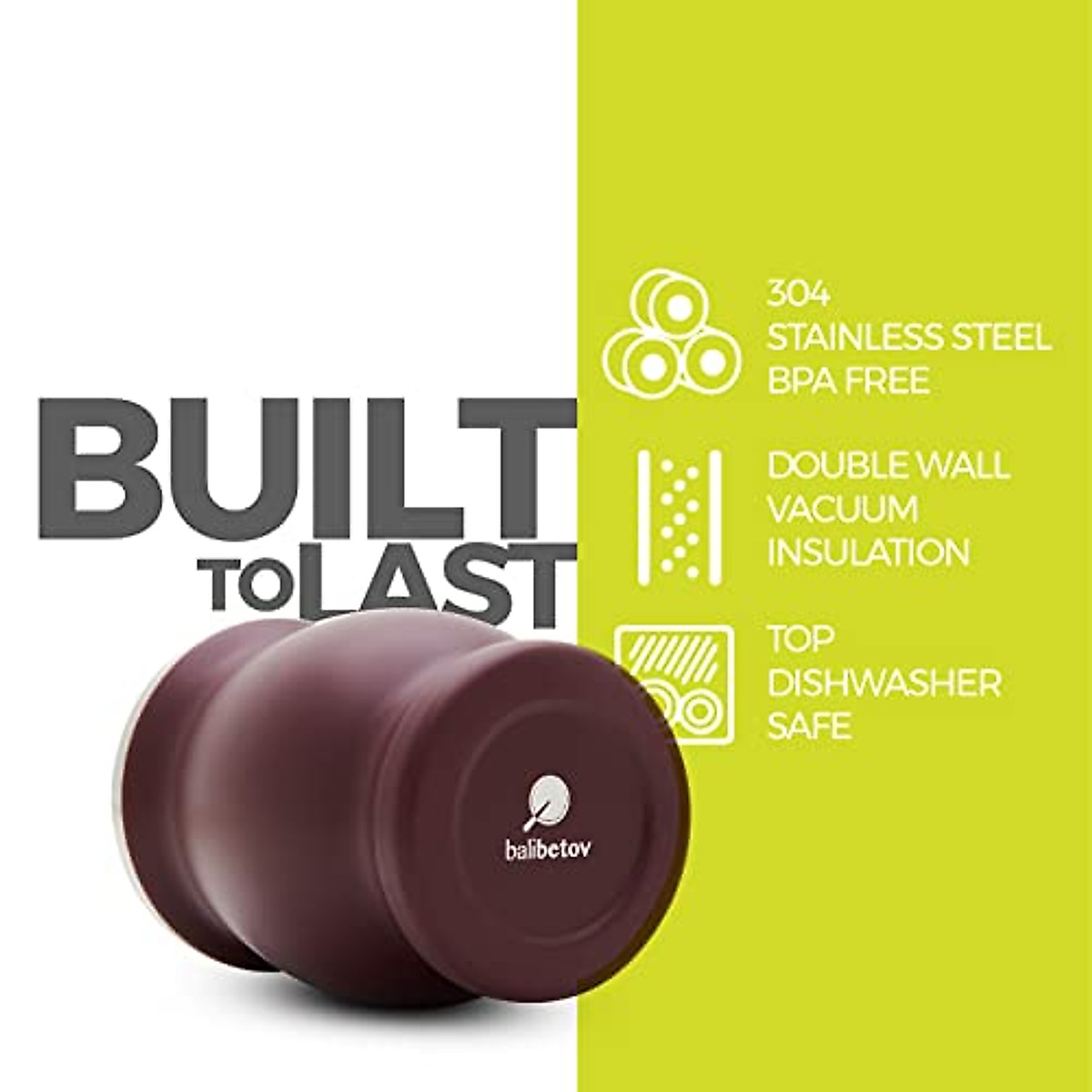 BALIBETOV Mate Cup And Bombilla Set - Yerba Mate set Includes One Yerba Mate Cup, Two Bombilla Mate (Straw) and Brush - Stainless Steel Double-Wall | Easy to Clean Yerba Mate Gourd (Bordeaux)