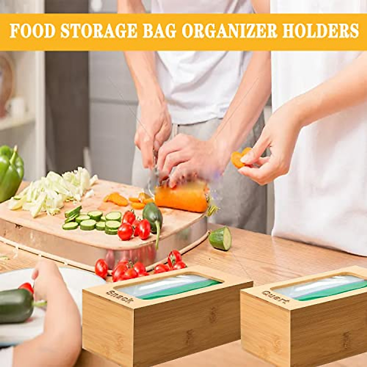 Food Storage Bag Organizer Holders, Bamboo Ziplock Bag Storage Organizer Dispenser for Kitchen Drawer, Compatible with Ziploc, Solimo, Glad, Hefty for Gallon, Quart, Sandwich, Snack Variety Size Bags