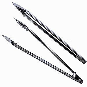 HLCM 15" Long Handle Grill Tongs - Non-Stick Stainless Steel Tongs, Barbecue tongs with Locking, BPA free, Great for grilling, flipping food, cooking, frying and BBQ (2PCS)