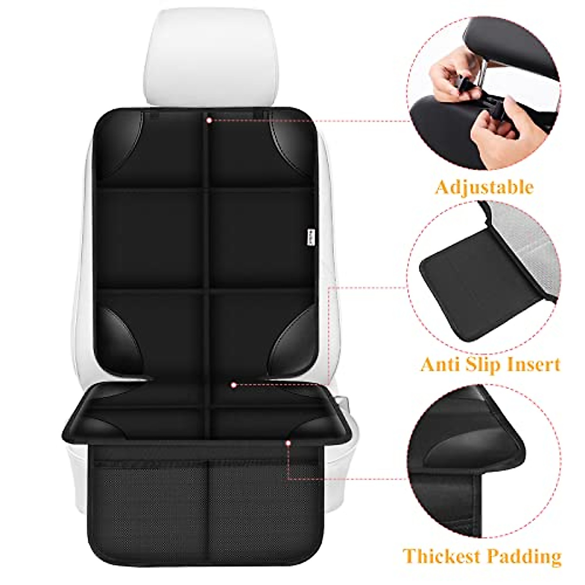 Meolsaek Car Seat Protector, Non-Slip Padded Backing Will Not Leave Imprint, Thickest Carseat Seat Protector for Child Car Seat 2 Pack for SUV, Sedan, Truck, Leather Car Seat (Black)