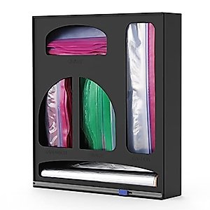 COSANSYS Kitchen Organization and Storage Ziplock Bag Storage Organizer Food Storage Bag Organizer 5 in 1 Dispenser with Cutter for Drawer and Wall Mounted Storage for Gallon Quart Sandwich Snack