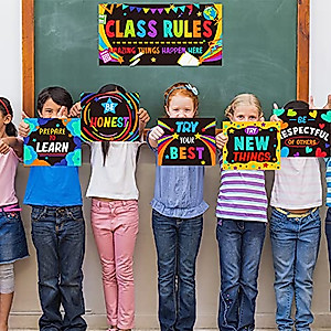 Tevxj 10 pieces Classroom Rules Poster for Classroom Decorations, Laminated Motivational Classroom Bulletin Board Set for Kindergarten Preschool Primary Middle High School