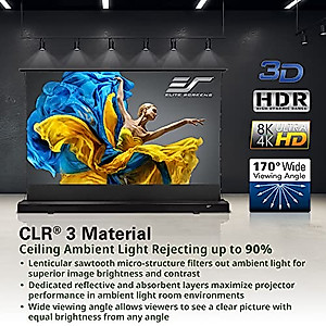 EliteProjector Screens Kestrel Tab-Tension CLR3, 101" Diag. 16:9, Ultra-Short Throw Ceiling Ambient Light Rejecting (CLR®/ALR) Electric Floor-Rising Projector Screen, Black Casing, FTE101UH2-CLR3