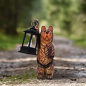 Carved Bear Chainsaw Carving with Lantern, Resin Lantern Bear Sculpture Decoration Lamp, Home Welcome Bear Solar Powered LED Outdoor Decor Garden Light, Indoor Outdoor Decor (A)