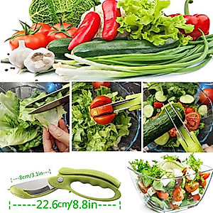 Salad Scissors for Chopped Salad, Lettuce Tong Scissors for Salad Bowl and Cutter, Multifunction Double Blade Salad Chopper Tool (Green)