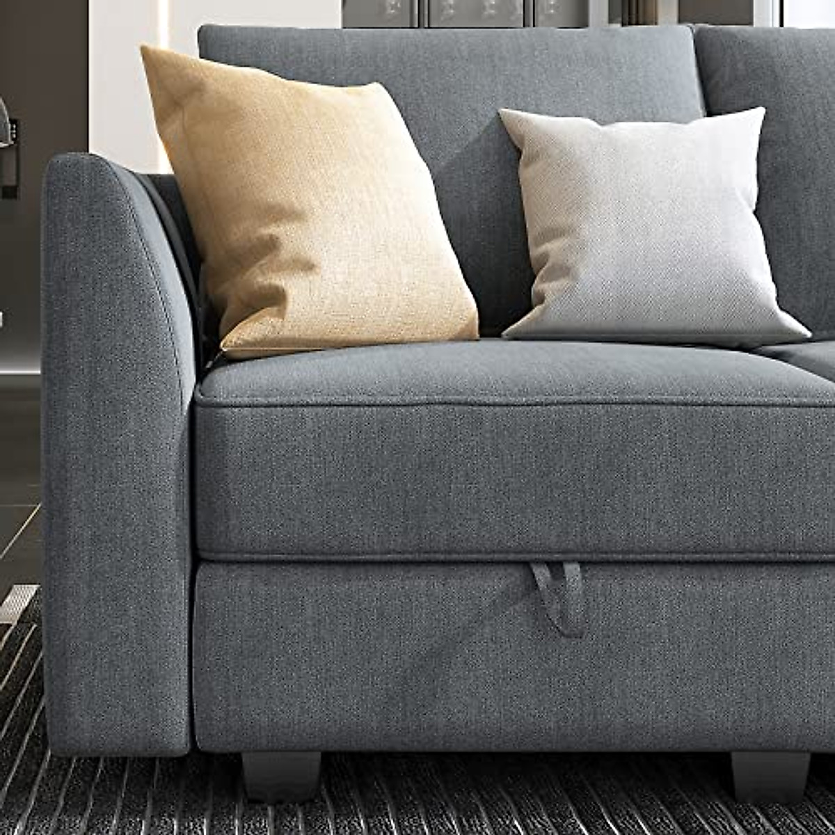 HONBAY Modular Sectional Sofa U Shaped Sectional Souch with Ottoman 7 Seat Modular Sofa with Chaise for Living Room, Bluish Grey