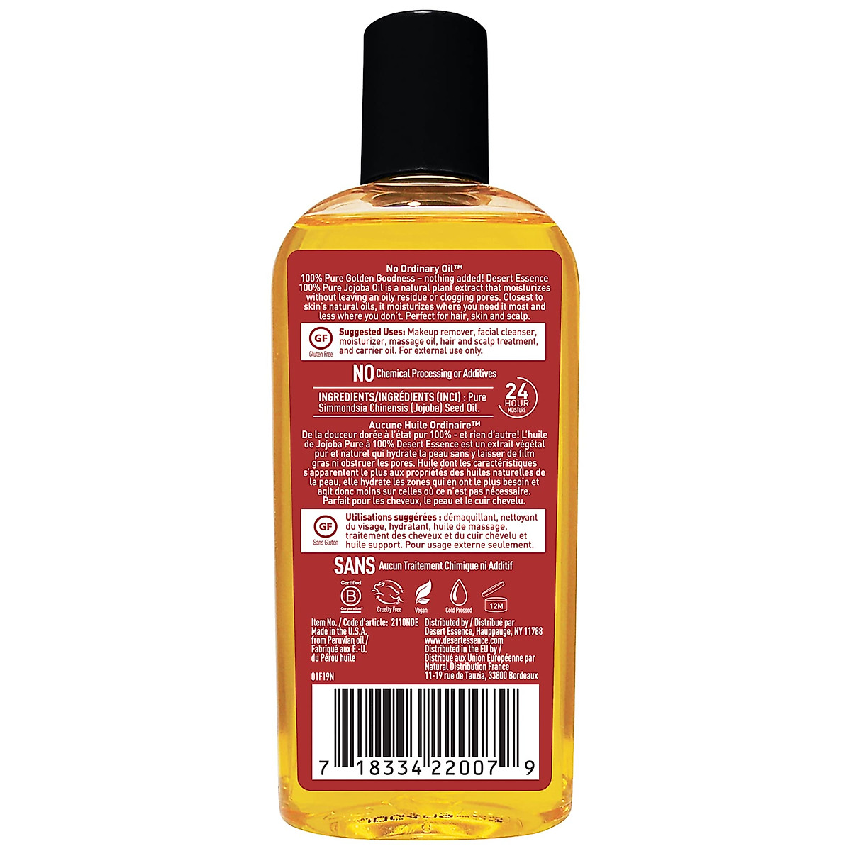 Desert Essence 100% Pure Jojoba Oil - 4 Fl Oz - Pack of 2 - Haircare & Skincare Essential Oil - All Skin Types - No Oily Residue - May Help Prevent Flakiness - Makeup Remover - Aftershave Moisturizer