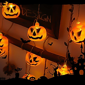 Halloween String Lights, 9.8 FT 20LED Pumpkin Lights StringJack-O-Lantern Battery Operated String Lights, 2 Modes, Operated for Home Garden Yard Decorations Holiday Lights Party Supplies, white