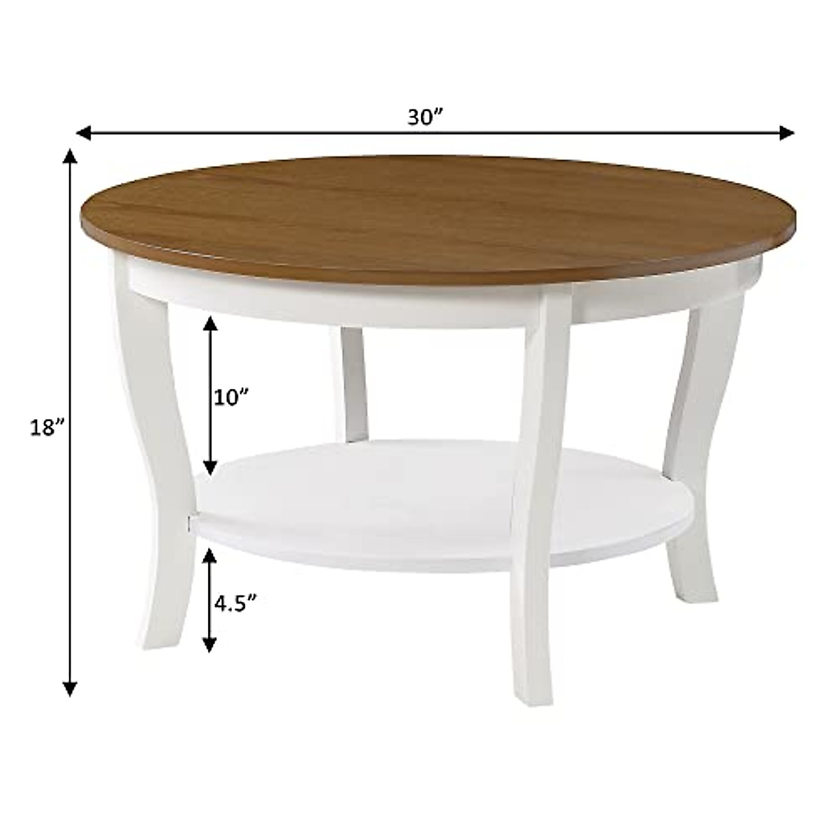 Convenience Concepts American Heritage Round Coffee Table with Shelf, Driftwood/White