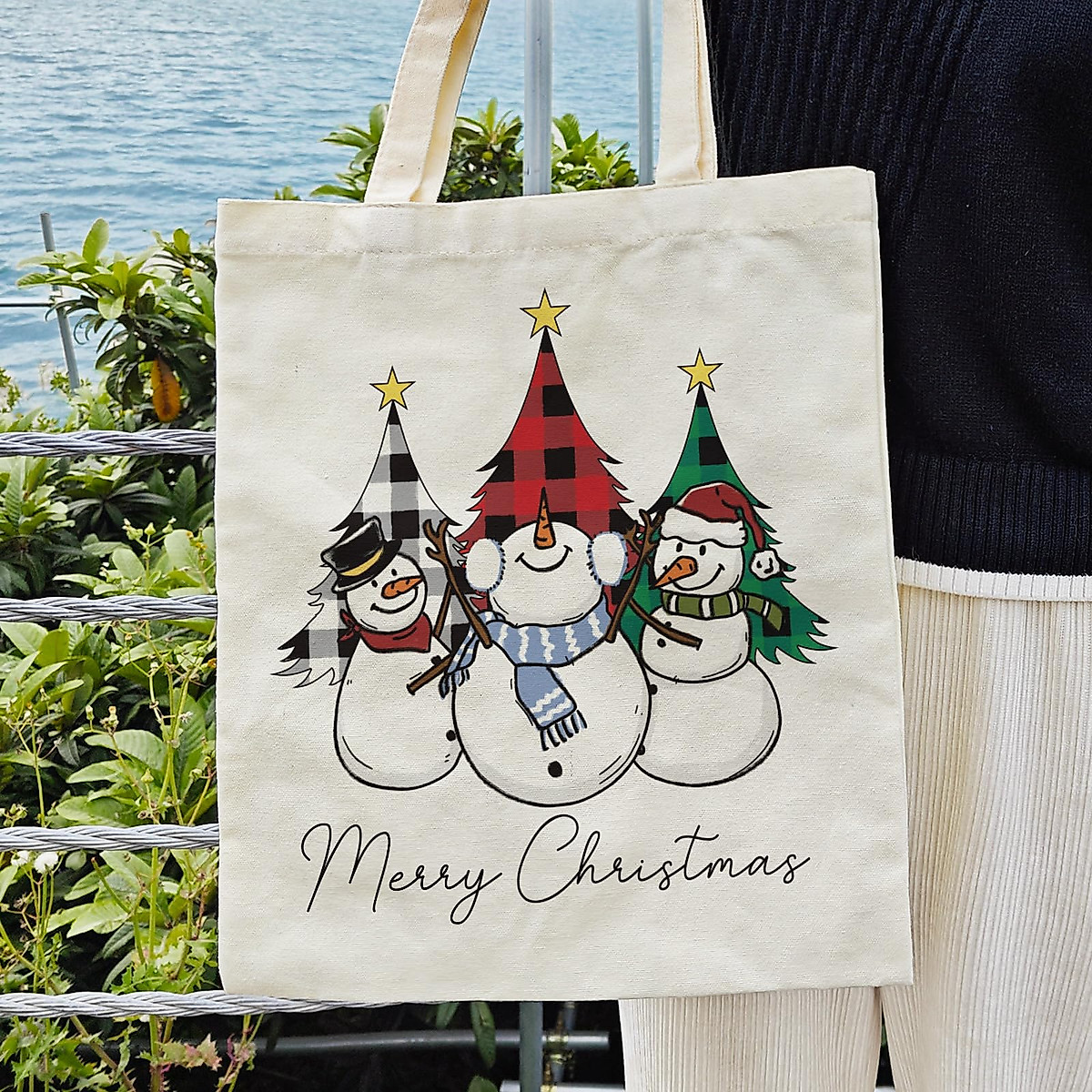 Dlzdn Christmas Snowman Canvas Tote Bag For Women Aesthetic Merry Christmas Cute Snowman Tote Bag Shopping Grocery Bag Beach Bag Gifts for Women Teacher Bag Reusable Grocery Bag