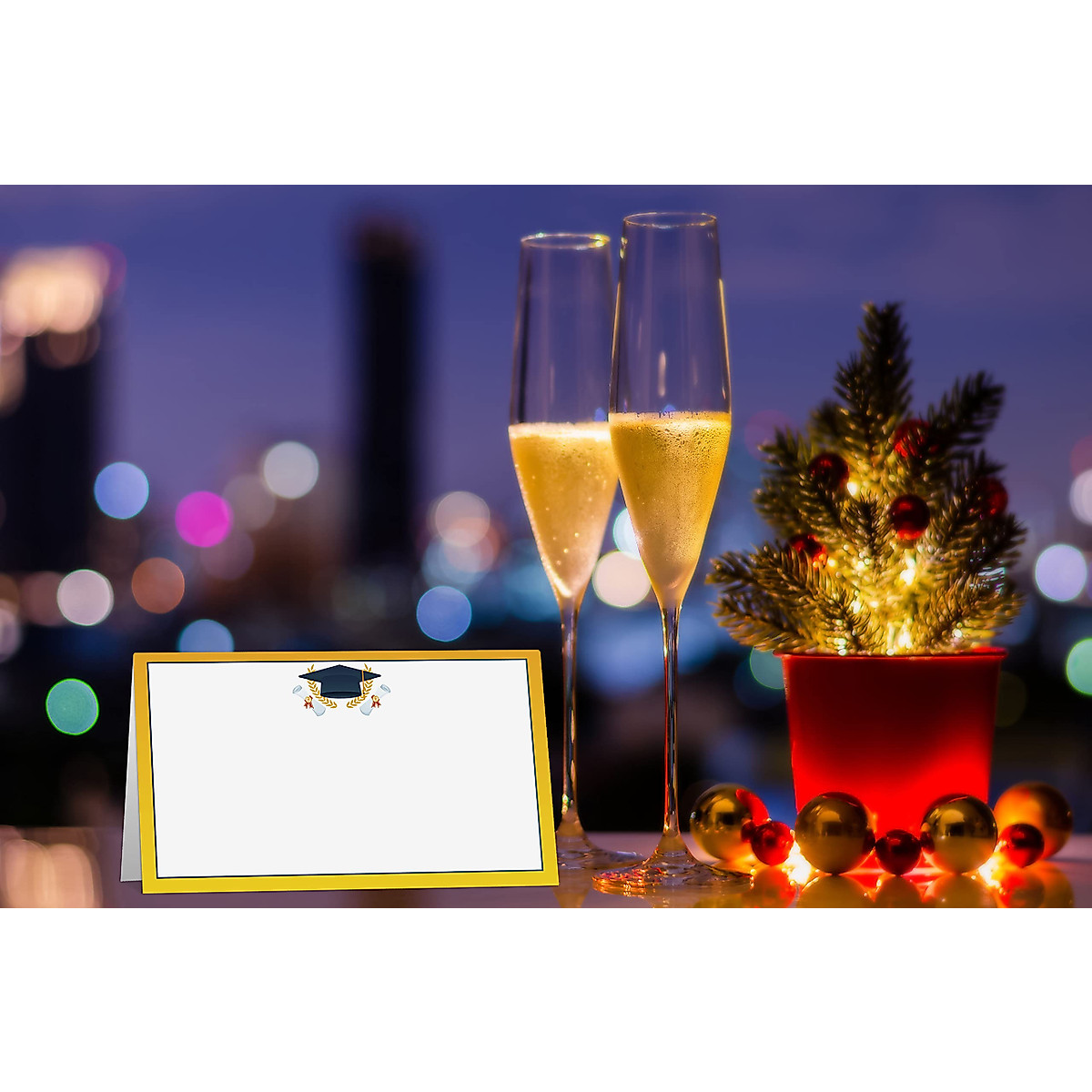 Table Place Card for Graduation Party, 25 Pcs Small Tent Cards Set with Gold Balloons and Graduation Cap Design, Elegant Name Cards Food Lables, Graduation Party Decorations 2022 Supplies(10)