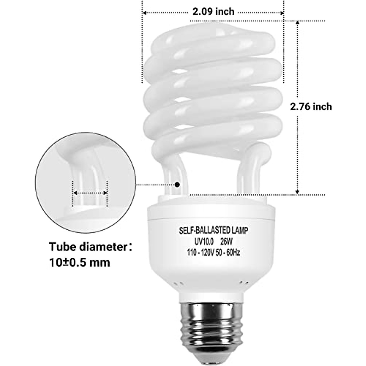 Simple Deluxe 2-Pack Reptile Compact Fluorescent Lamp Light Bulb for Rainforest Tropical Terrarium, Lizard, Turtle, UVB 10.0, 26W