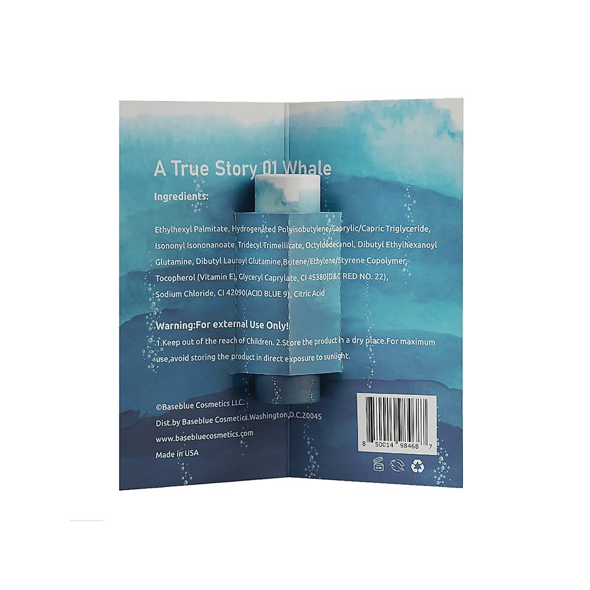 Baseblue Cosmetics Whale Transforming, pH Lip Balm, Color Changing Lipstick and Tinted Lip Balm, Vegan Lip Moisturizer