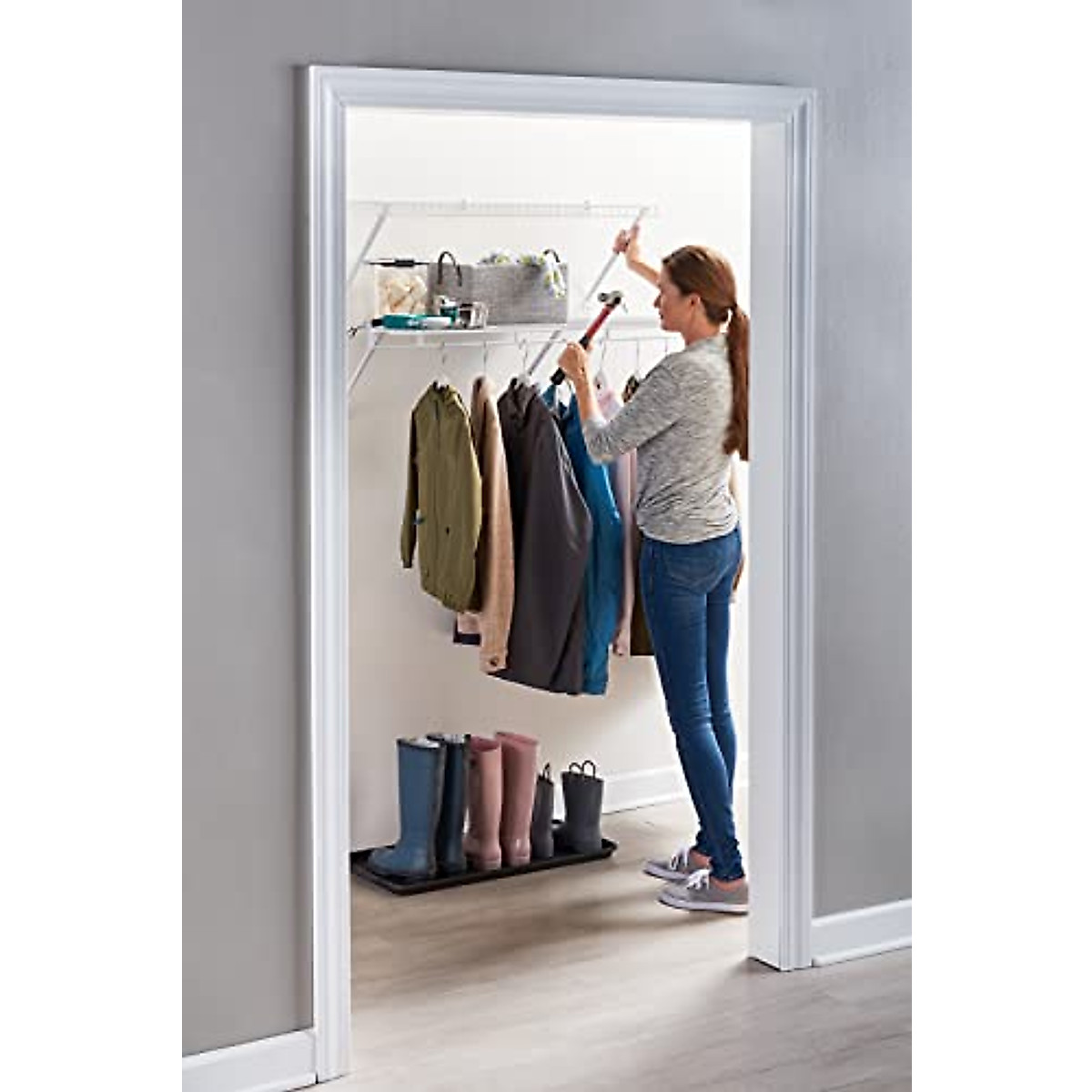 Rubbermaid Linen Closet Shelf Kit, 2-foot x 12-Inch, Metal, Wire Shelving System for Laundry Rooms or Basements