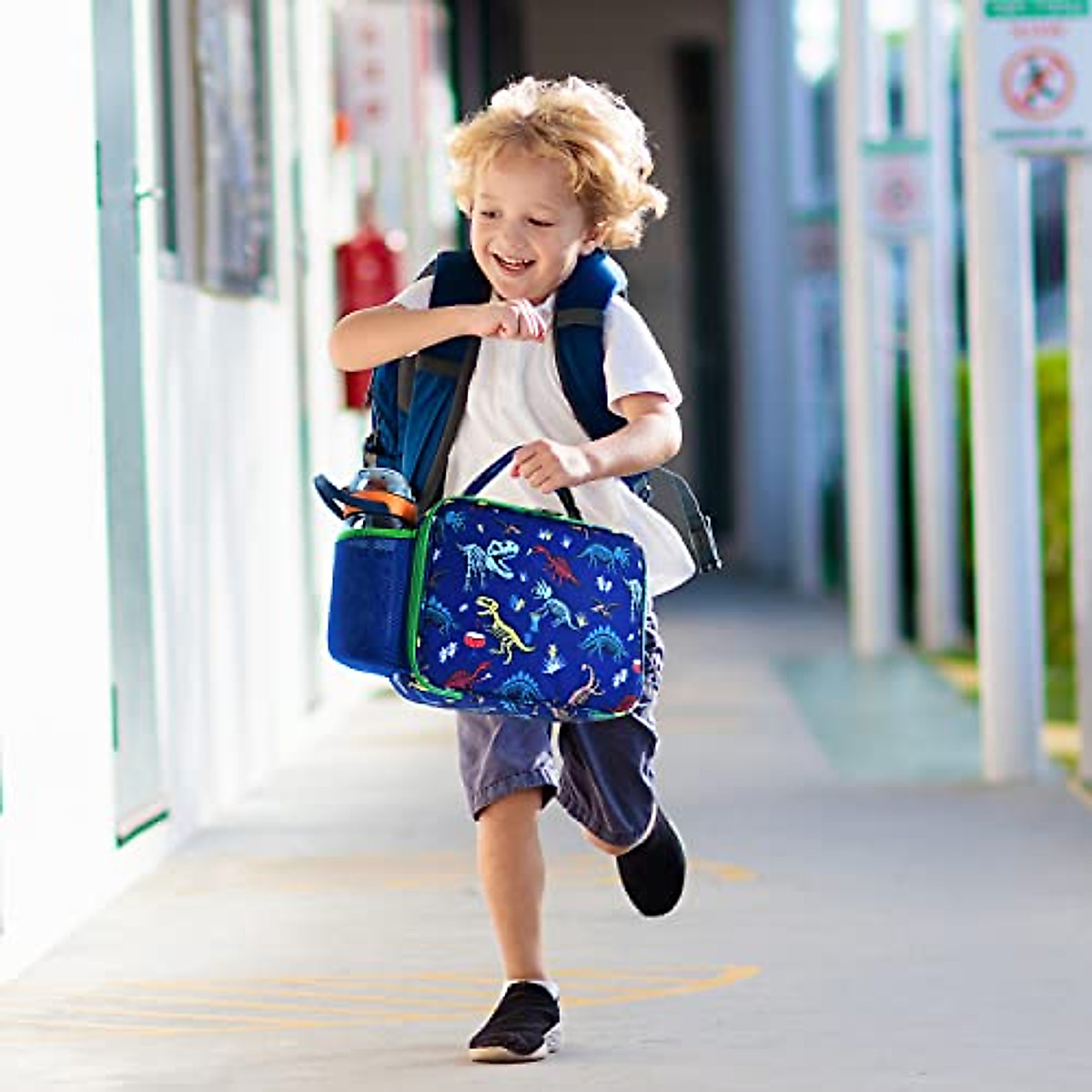 Fossils Dinosaur Lunch Box - Insulated Kids Lunch Box for Boys Lunch Bag School Preschool Kindergarten Elementary Picnic Lunch Tote Bag Waterproof Reusable Lunchbox with Handle and Pocket