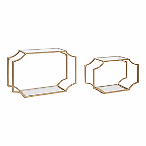 Kate and Laurel Ciel Modern Horizontal Shelves, Set of 2, Gold, Decorative Glam Wall Decor for Storage and Display
