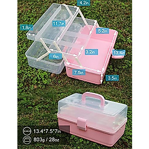Beoccudo Pink Craft Box Art Box 3 Layers Plastic Portable Storage Box with Handle Nail Sewing Organizer Pink Tool Box Hair Supply Storage