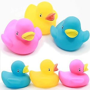 Fun Rubber Ducks - Soft Squeak & Squirt Baby Bath Toy Set - Fun Upright Floating 3 & 6 Packs - Yellow Pink Blue Green Black - Ducky Kids Birthday Gift - 2.5 Inch Duckies