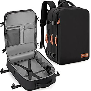 BAGODI Travel Laptop Backpack,15.6 Inch Flight Approved Carry on Backpack,Waterproof Large 40L Hiking Backpack Casual Daypack (Black)