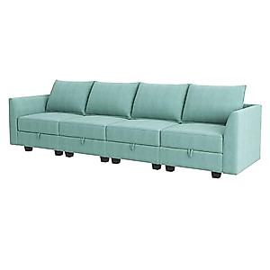 HONBAY 102'' Modular Sofa Couch Upholstered Fabric Sofa with Storage Seats 4 Piece Sofa for Living Room, Aqua Blue