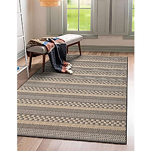 Sherloom Modern Indoor Outdoor Area Rugs 8x10 | Non-Shed - Non-Skid - Washable Rug Runner for Living Room, Dining, Entryway, Patio, Pool Deck | Menzis Collection | Charcoal