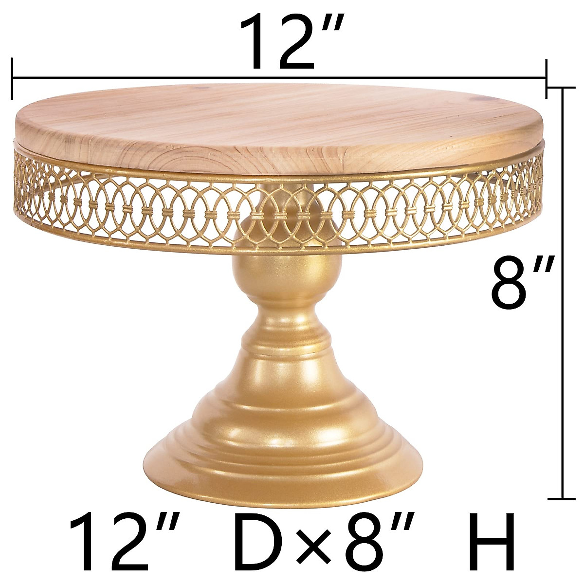 weharnar 12 in Cake Stand Round, Wooden Dessert Stands and Pedestal Cake Stand with Gold Base, Gold Cake Stand for Wedding Birthday Party