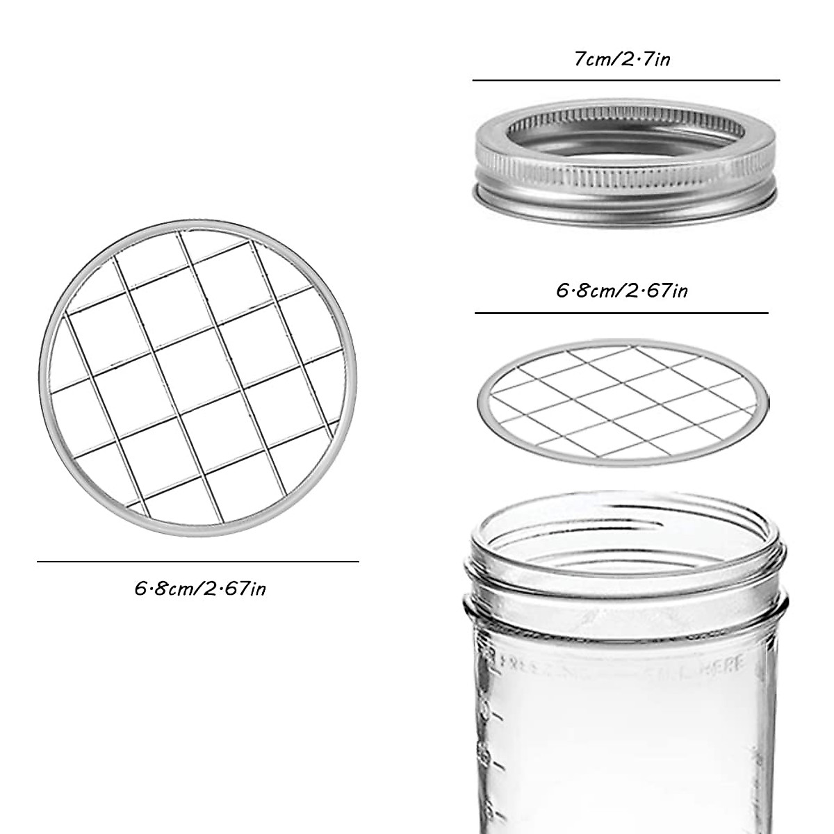 DLAND 20 Pieces Mason Jar Flower Frog Holder Lid Arrangement Flower Insert Lid Grid Organizer Lid Metal with Square Grids for Regular Standard Mouth Canning Jar.