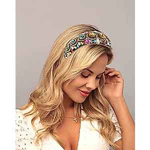 Rhinestone Padded Headband Baroque Crystal Embellished Hairbands Colorful Beaded Headbands Fashion Bejewelled HairHoop Accessory for Women Girls