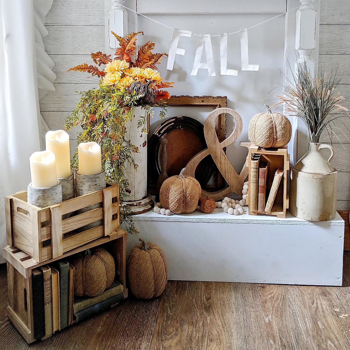 Natural Wood Crates for Storage - Set of 3: Decorative Unfinished Wooden Crates, Country Style Storage for Display, Rustic Farmhouse Shelf Décor