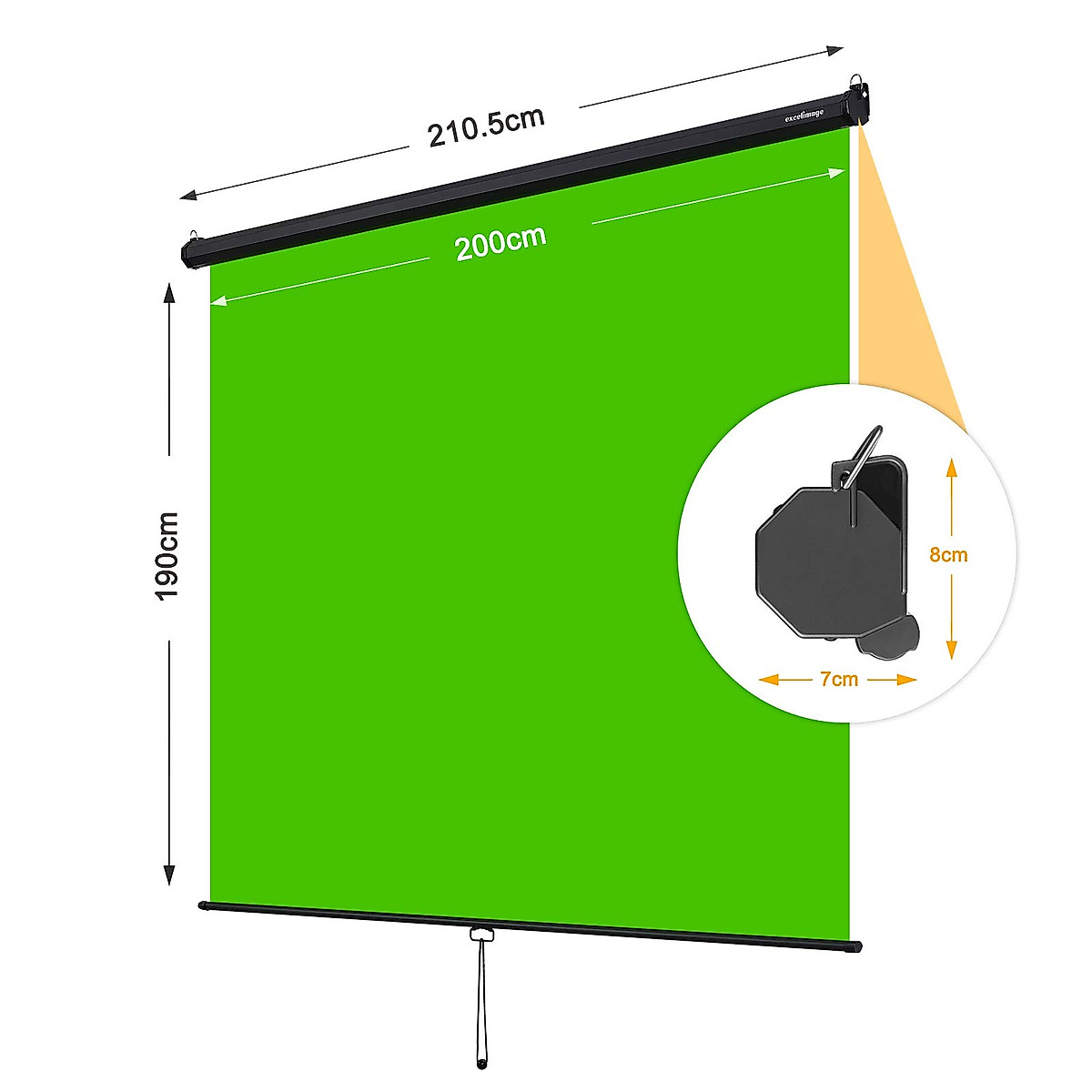 excelimage Pull-Down Green Screen Backdrop, 79”x75” Auto-Locking Chroma Key Panel with Wrinkle-Resistant Green Fabric for YouTube Videos, Music Videos, Photography, TIK Tok, or Gaming (Black)