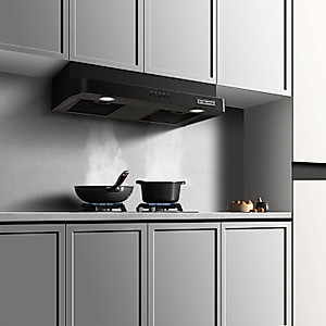 GASLAND 30 Inch Range Hood,Gasland Under Cabinet Vent Hood for Kitchen with 3 Speed Exhaust Fan,Insert Ducted Range Hood with 2 LED Lights, Black (Pro SR30BP)