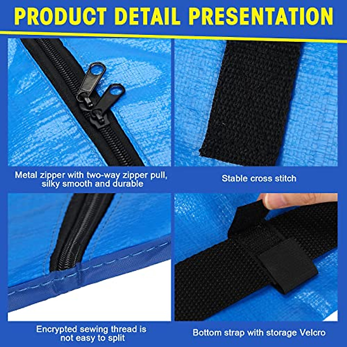 Nuogo 12 Pieces Heavy Duty Moving Bags Extra Large Storage Bags with Strong Handles Zippers Blue Moving Storage Bags Totes for Space Saving Moving Camping College Dorm Christmas Decorations Storage