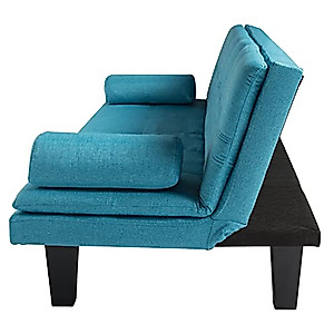 5-Angle Adjustable Futon Sofa Bed Convertible Sofa Recliner Sofa with 2 Armrest Pillows, Sleeper Sofa Modern Polyester Fabric Loveseat Sofa Folding Couch for Small Space (Blue)