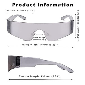 COASION Wrap Around Sunglasses for Women Men Trendy Rimless Futuristic Shades Y2k Shield Flat Top Fashion Eyeglasses (Silver/Silver Mirrored)