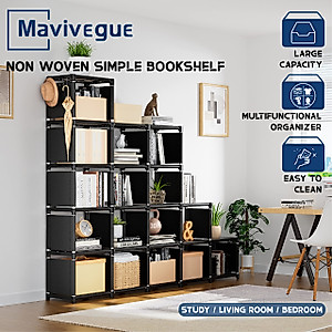 Mavivegue Book Shelf, 9+12+16+18 Cube Storage Organizer, DIY Bookcase, Metal Cube Bookshelf, Tall Book case for Bedroom, Living Room,Office, Closet Storage Organizer, Black Cubicle Storage Rack-Black