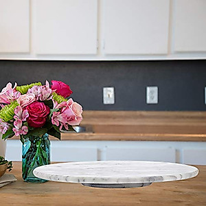 Creative Home Natural Marble Lazy Susan Turntable Rotating Serving Plate Dining Table Organizer, 12" Diam., Off-White (Patterns May Vary)