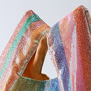 Women Sequins Handbags Colorful Rainbow Totes Party Evening Clutch Bags Ladies Beach Bag Banquet Glitter Tote Stripe (Colorful)